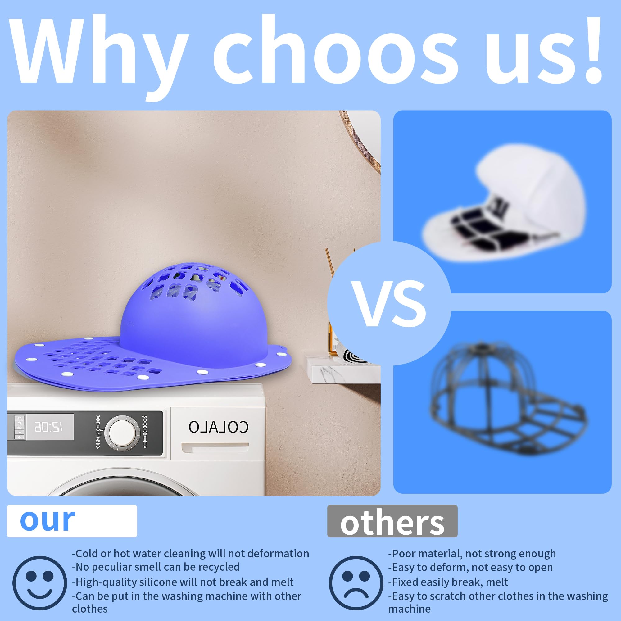 ZHUOMINGJIA Silicon Hat Washer Cage,Suitable For Dishwashers,Dryer,Can Be Reused,Maintain The Shape Of The Hat, For Adults And Kids Ball Caps,Flat & Curved Hats