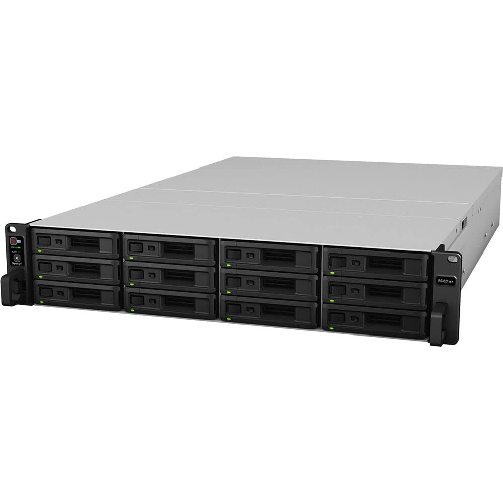 Synology RackStation RS3621xs+ NAS Server with Xeon 2.1GHz CPU, 64GB Memory, 12TB SSD Storage, 2 x 10GbE LAN Ports, DSM Operating System Bundle with Rail kit