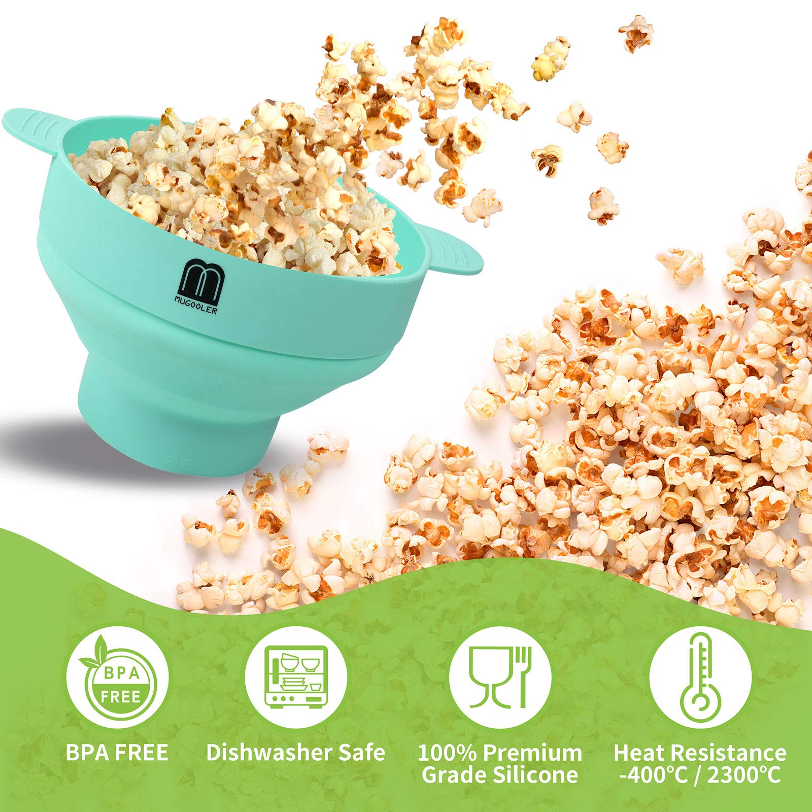 MMUGOOLER Original Microwave Popcorn Popper Silicone Popcorn Maker, Collapsible Bowl with Lid BPA Free and Dishwasher Safe, Quick & Easy(Blue)