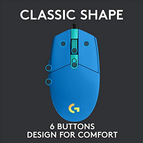 Logitech G203 Prodigy Wired Gaming Mouse, 8,000 DPI, RGB, Lightweight, 6 Programmable Buttons, On-Board Memory, Compatible with PC/Mac - Blue