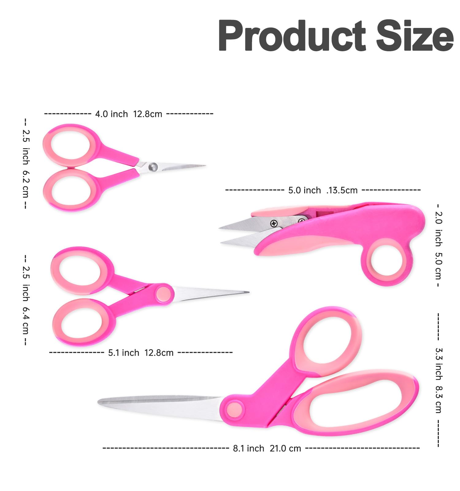 Zicolu Premium Sewing Scissors Bundle, 8" Heavy Duty Fabric Scissors, 5" Detail Embroidery Scissors, 4" Small Selvedge Scissors, 5" Thread Snips, Tailoring, Dressmaking, Quilting, Arts&Craft Supplies