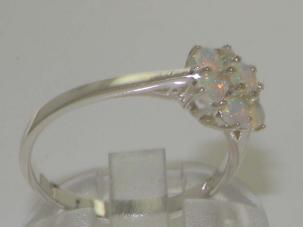 LetsBuyGold 925 Sterling Silver Real Genuine Opal Womens Cluster Promise Ring - Size 9