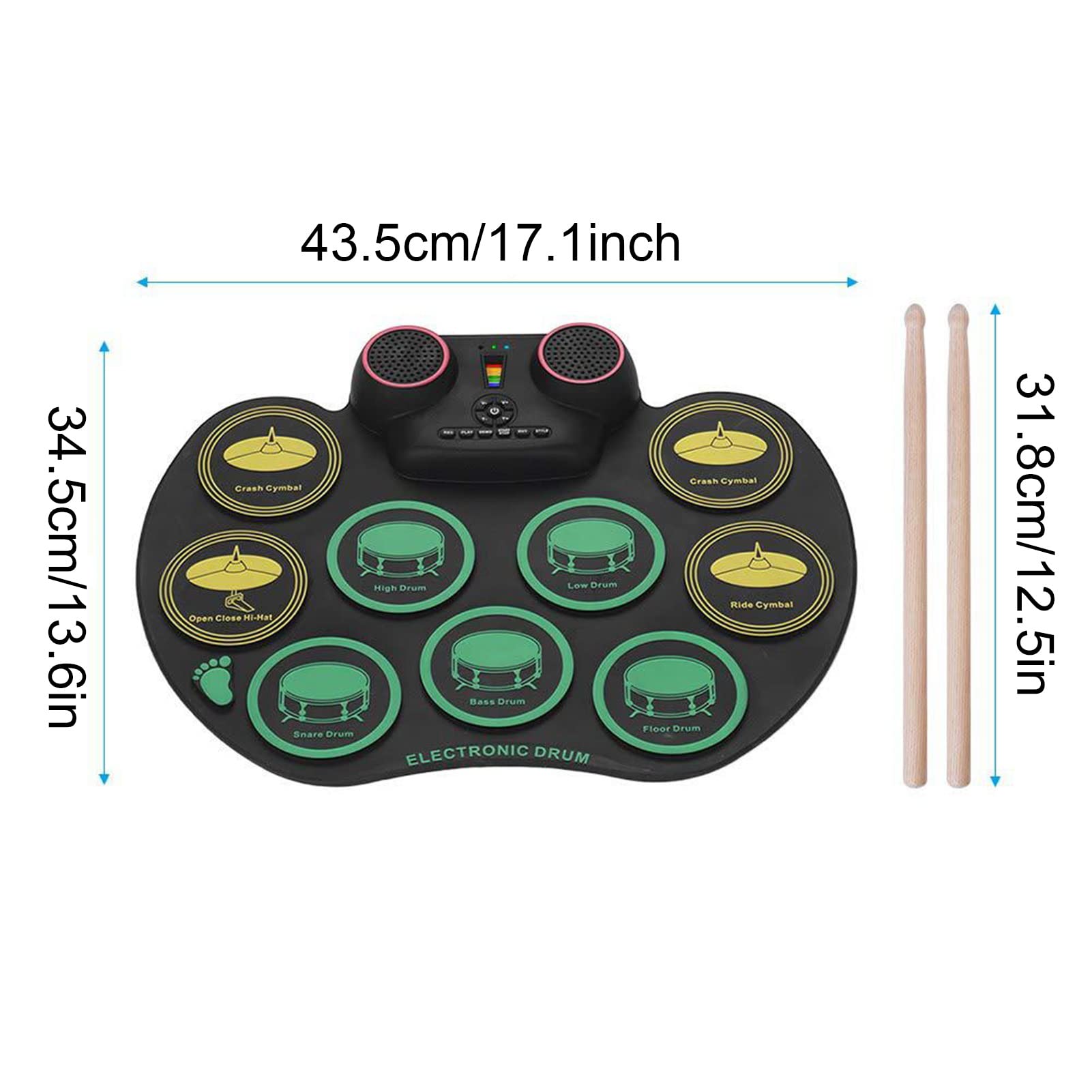 TUU Electronic Drum Set for Beginners 9 Pads Digital Drum Kit Portable Roll Up Drum Practice Pad Tabletop Drum Set Built-in Speakers with Drum Sticks and Pedals Great Christmas Birthday Gifts
