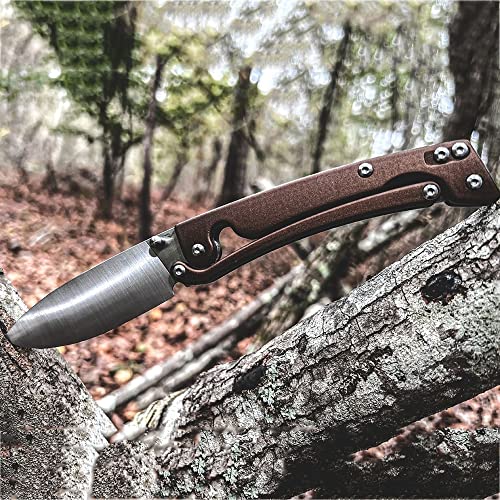 Revolt Knives Revolt Reflex Folding Pocket Knife VG10 Stainless Steel 3.2β Blade - Aluminum Alloy Scales Handle Frame Lock Design - EDC Every Day Carry Folder Knife, Brown