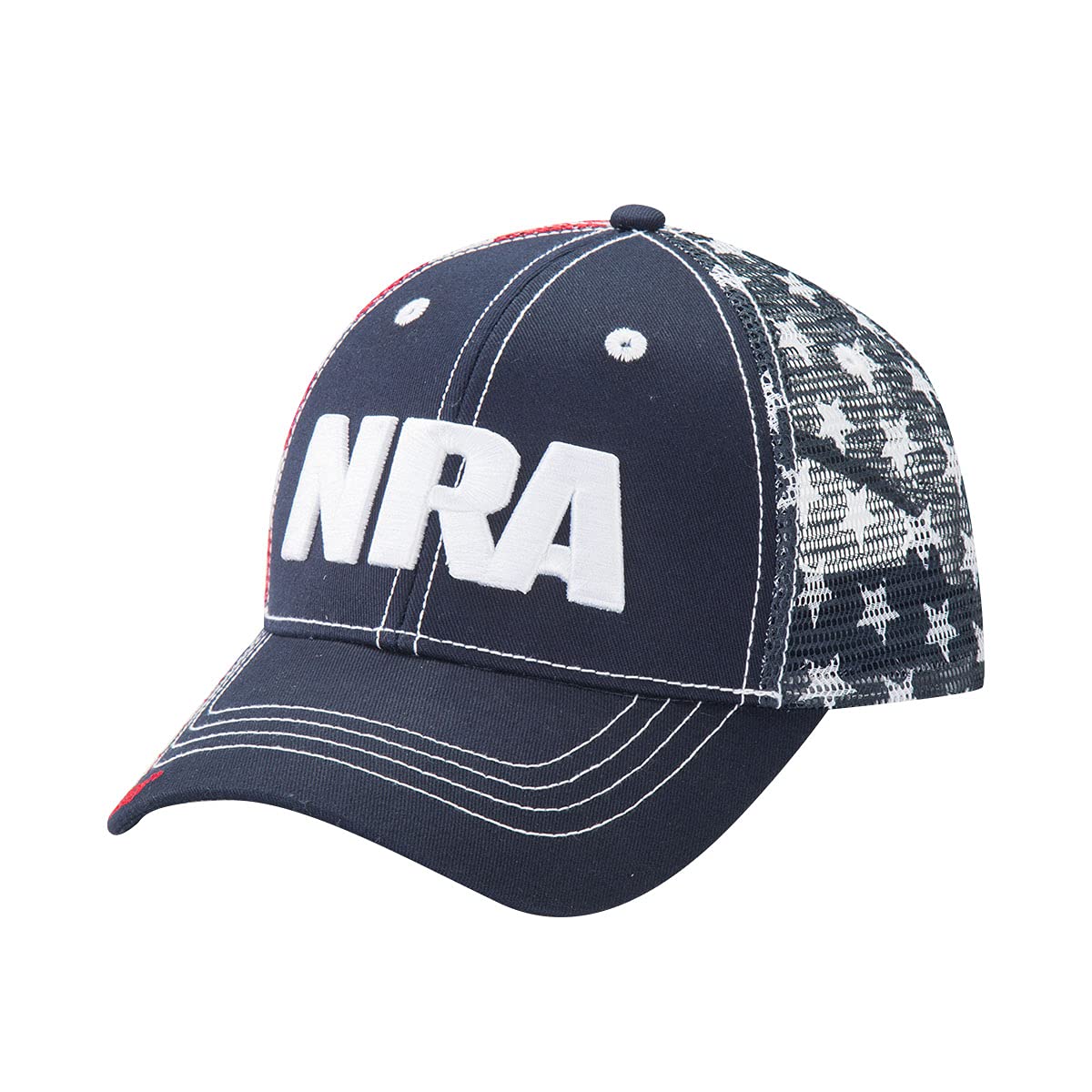NRA, National Rifle Association Baseball Cap, Mesh Backing, Cotton Hat Features Logo with American Flag Design, Blue
