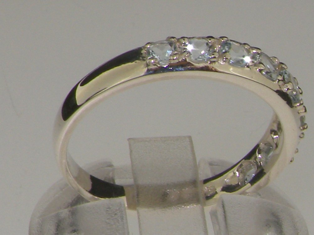LetsBuyGold 925 Sterling Silver Natural Aquamarine Womens Wedding Band Ring - Size 7.5