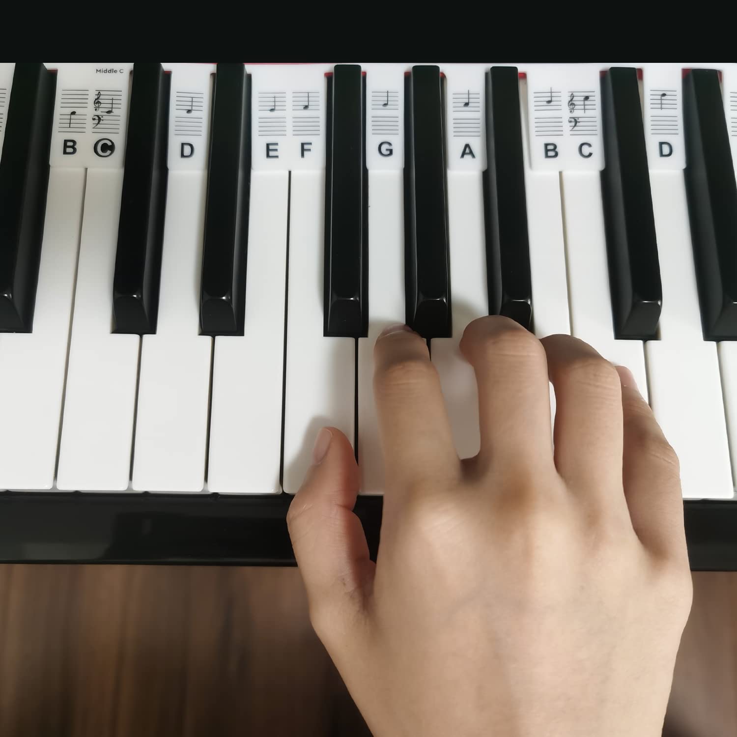 Piano Key Stickers, 88 Keys Full Size Piano Note Labels Removable Silicone Piano Keyboard Overlay for Kids Beginners(Classic Black)