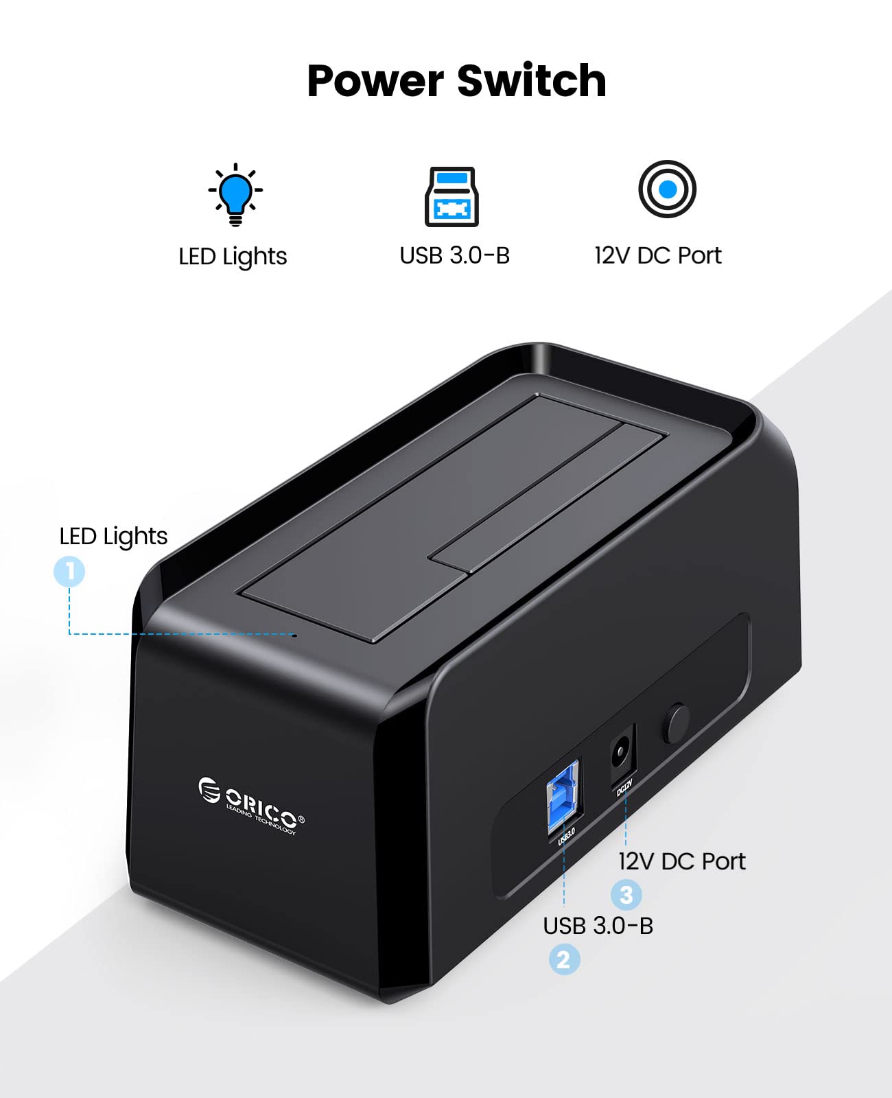 ORICO External Hard Drive Docking Station USB3.0 to SATA for 2.5/3.5" SSD HDD Up to 18TB Support UASP(9818U3)