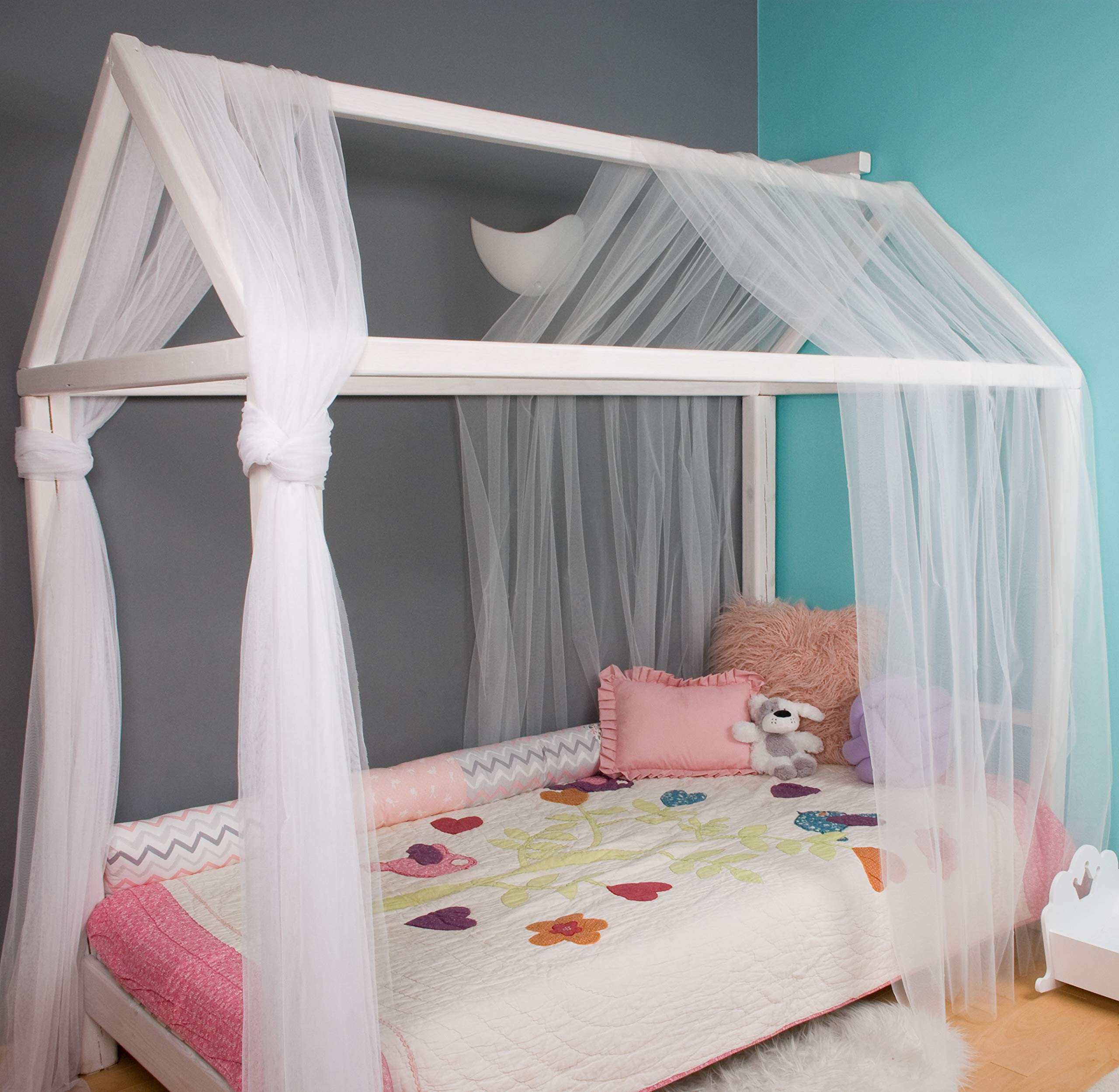 Tulle CANOPY for the wooden Frame Montessori bed/floor bed baldachin/house bed curtain white milk pink grey