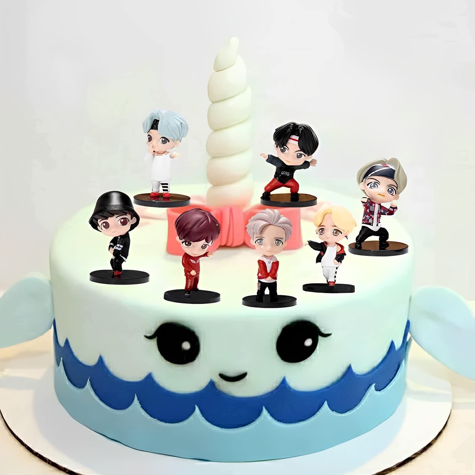 SurpriseSeptember 7pcs BTS Cake Toppers Character Set of Action Figures Toys,BTS Mini Figurines Dolls Birthday Party Supplies Car Desktop BTS Birthday Decorations (D)