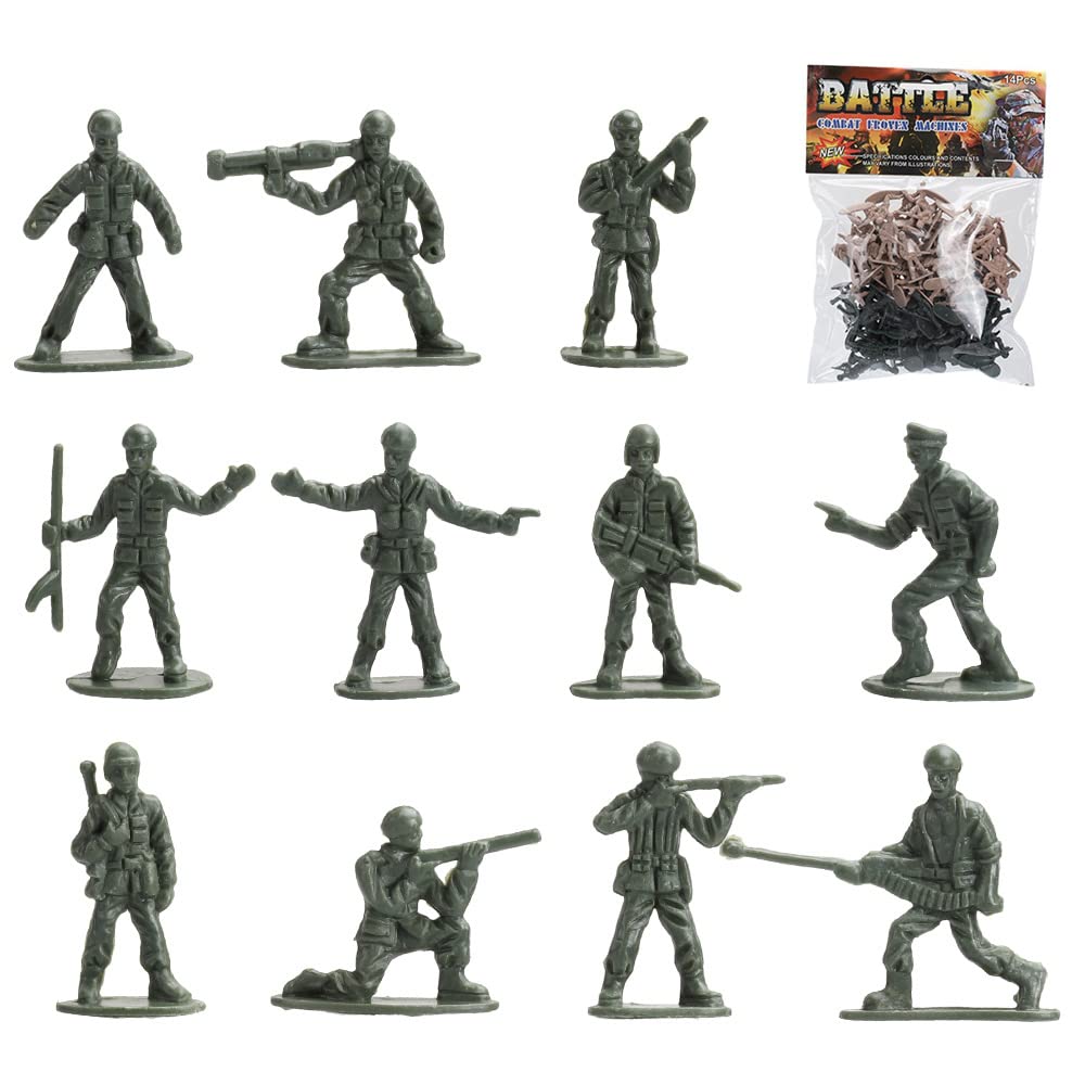 ViiKONDO 100 Pcs Army Men 1/72 Mini 2.5cm Toy Soldier Classic Green VS Tan Plastic Action Figure WWII Military Sandbox War Scene