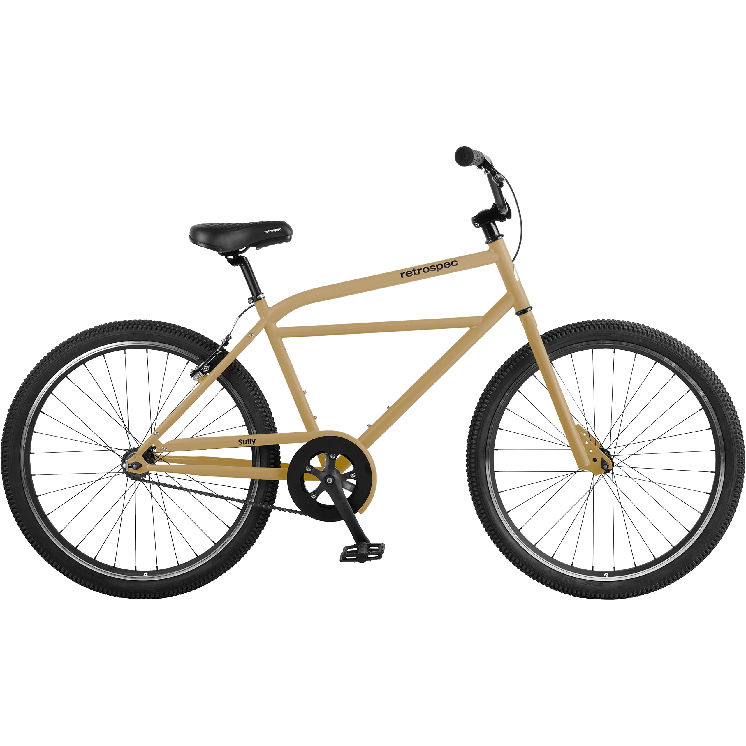 Retrospec Sully Klunker High-Tensile Steel Frame Beach Cruiser Bicycle Single Speed Bike with BMX Threadless Steering, Wide Tires and Tuck n’ Roll Saddle, Desert Sand 26"