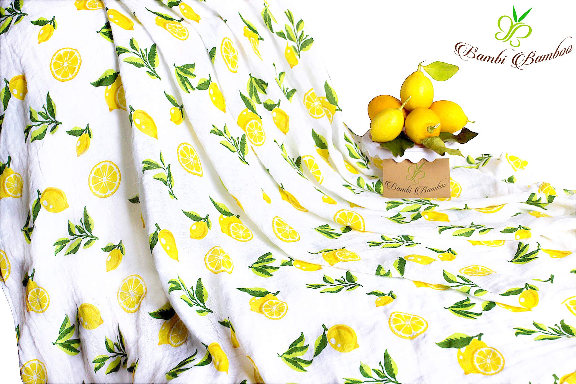 KloudBambu Muslin Swaddle Receiving Blankets, Strawberry Lemon, Extra Large Unisex Breathable Ultra Soft, Baby Registry Essentials