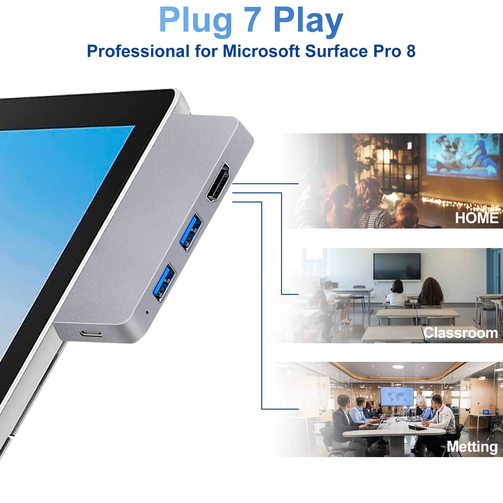 Surface Pro 8/Pro 9/Pro X USB C Hub, 6-in-2 Aluminum Surface Pro 2021 Dock with 4K HDMI Adapter, USB C Audio & Data Transfer Port , 2 USB 3.0, SD/TF Card Reader, Converter Combo Adaptor