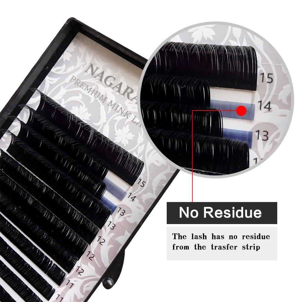 NAGARAKU Eyelash Extensions Individual Lashes 0.07mm J curl 7-15mm Mix Tray Classic Matte Black Soft Natural Faux Mink 16 rows