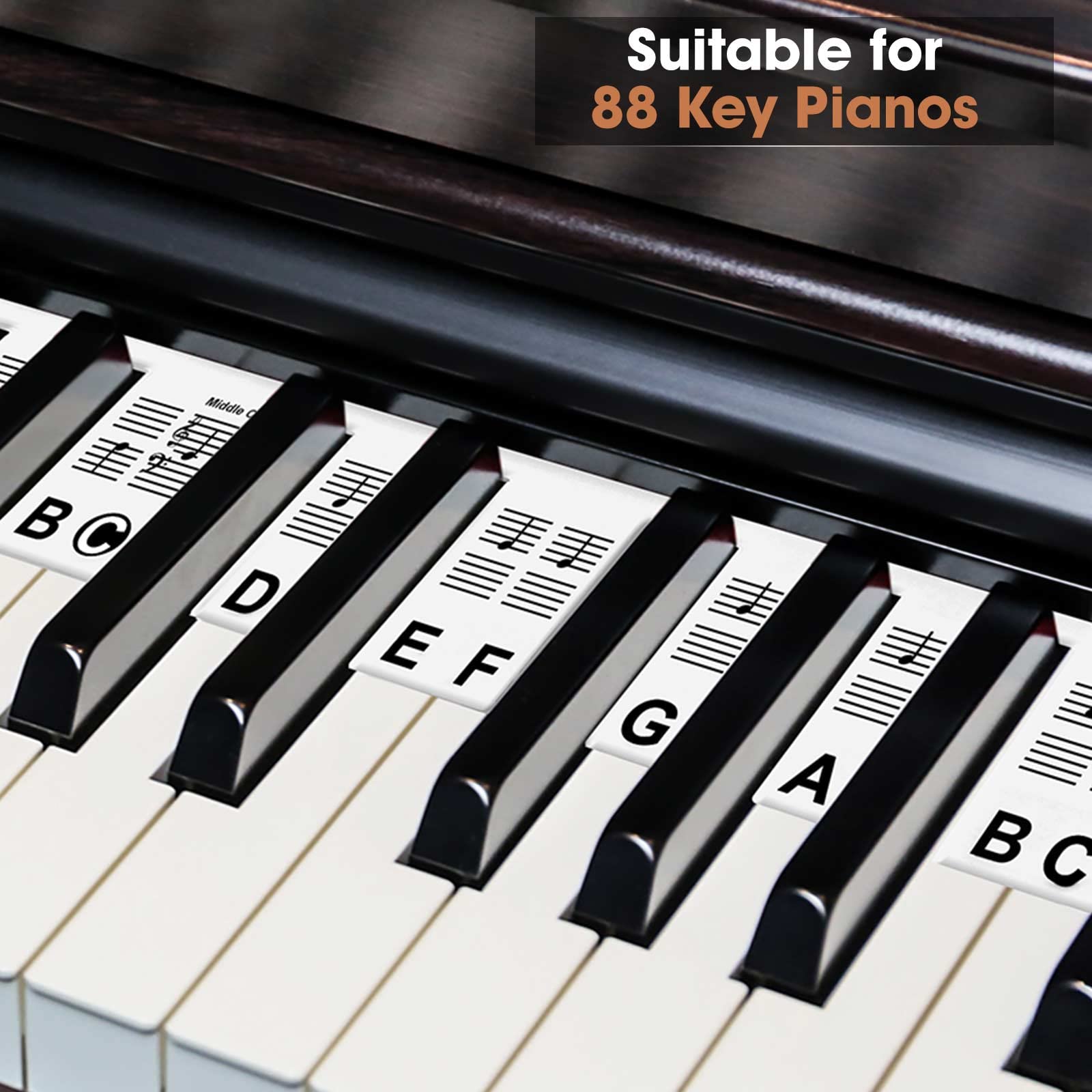 Piano Notes Guide for Beginner, 88-Key Full Size, Removable Piano Keyboard Note Labels to Learning, Made of Silicone, No Need Stickers, Reusable Instantly(Classic Black)