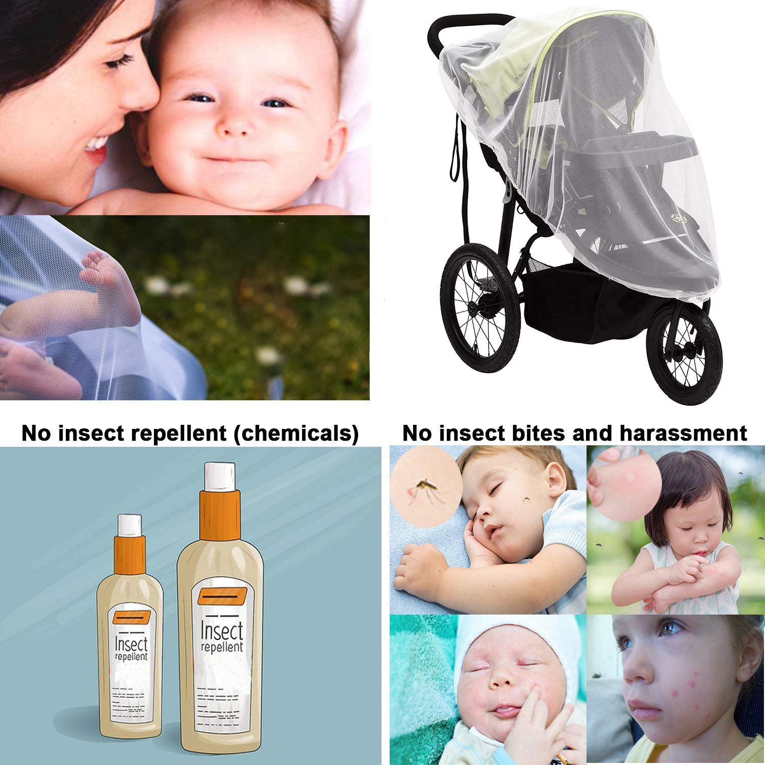 METCRY Baby Mosquito Net for Stroller,Insect Bug Netting for Strollers Infant Carriers, Car Seats, Cradles, White(2 Pack,Universal Size)