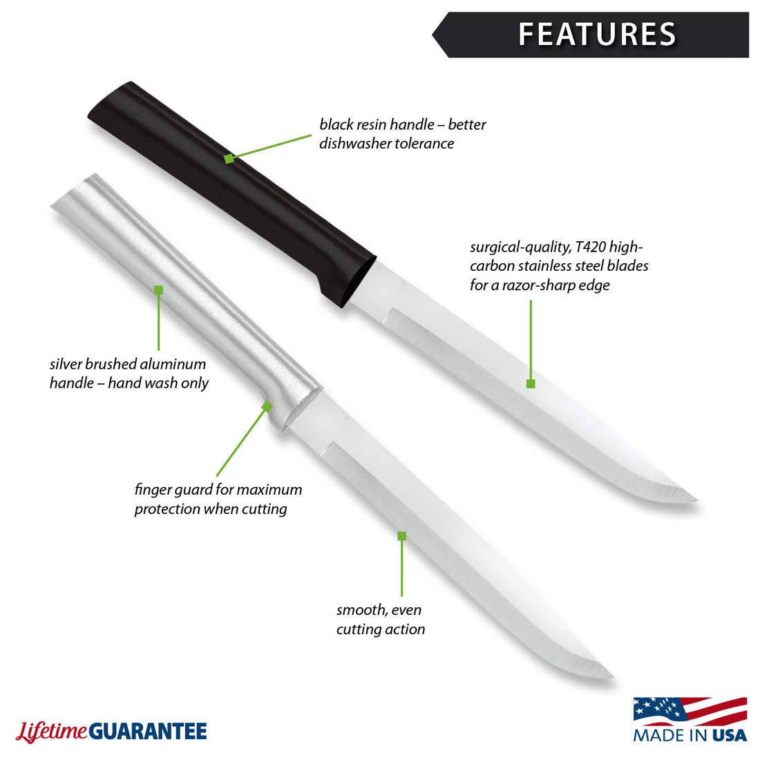 RADA Cutlery Utility Steak Knife – Stainless Steel Blade With Brushed Aluminum Handle Made in USA, 8-5/8 Inches, 6 Pack