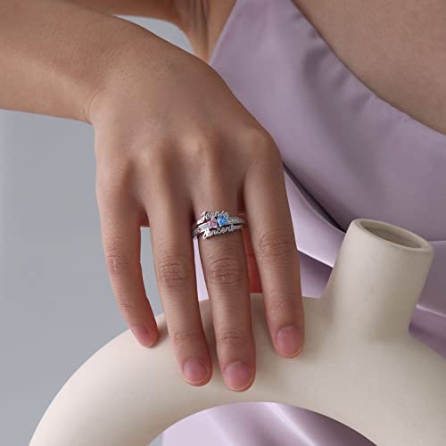 Personalized Names Ring for Women, Custom Birthstone Mothers Ring Sterling Silver Customized Grandma Family Name Rings (2 stones)