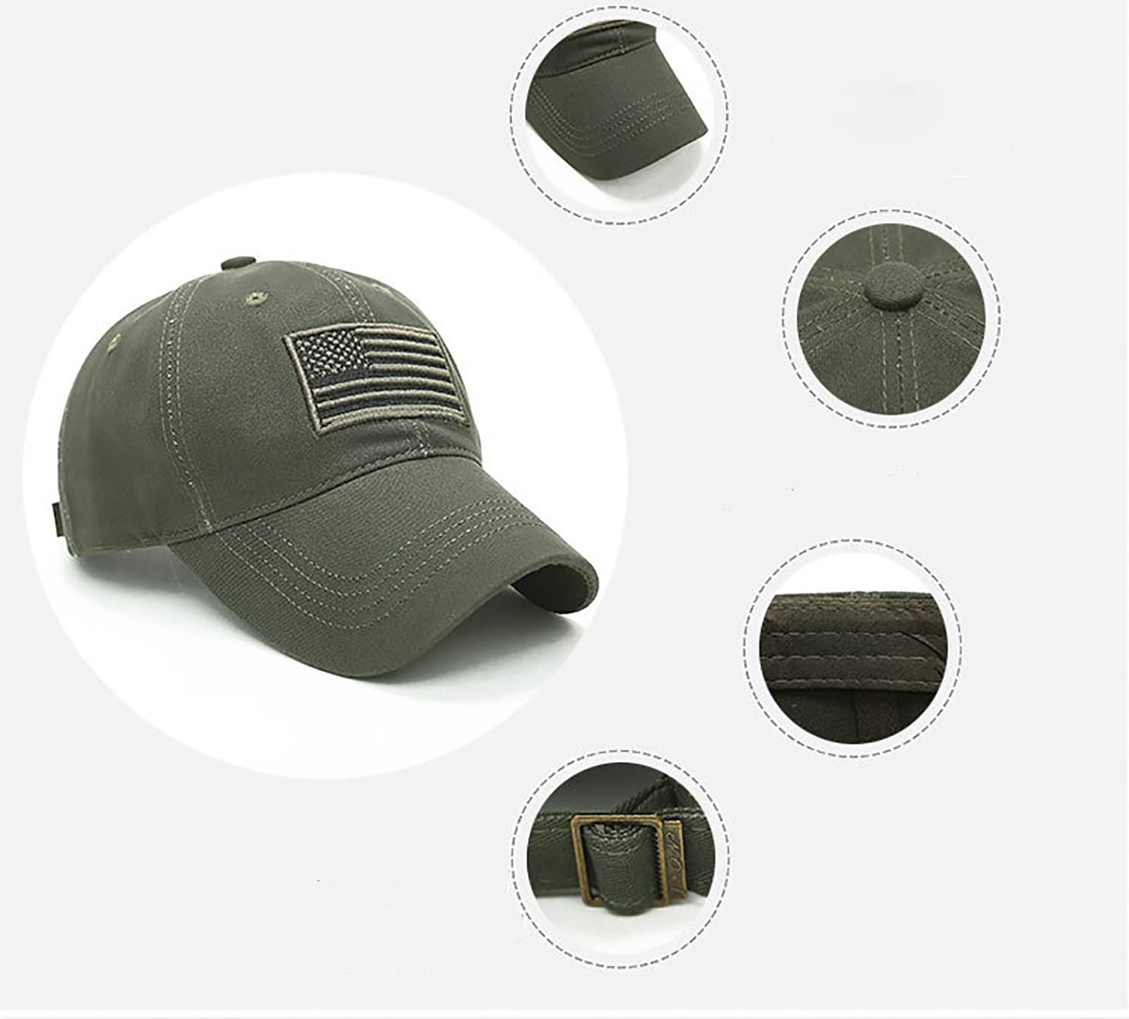LOKIDVE USA American Flag Baseball Cap Embroidered Polo Style Military Army Hat-Green