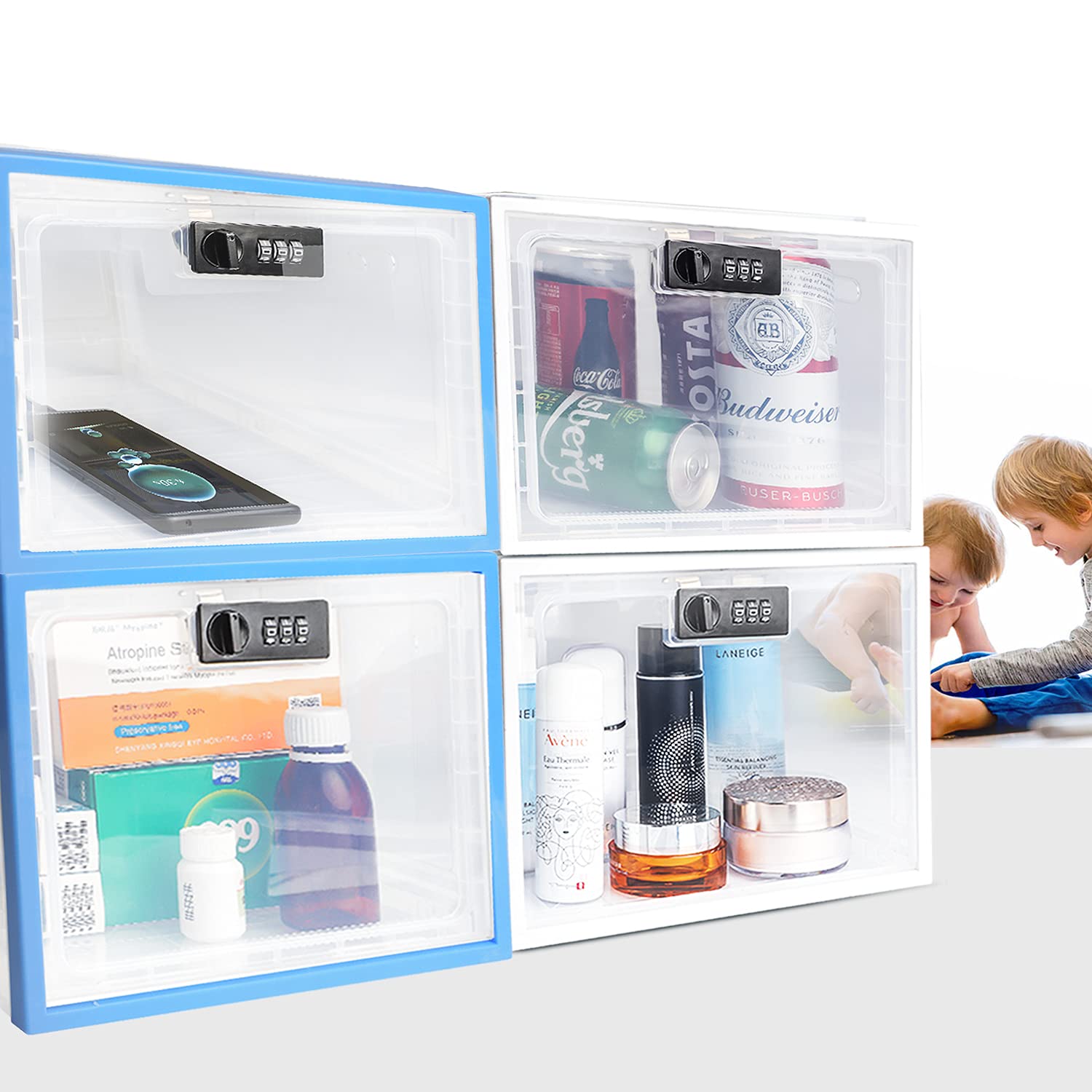 Medicine Box with Combination Lock,Lock boxes for Medication Safe Storage Cabinet, Large Lockable Locker for Food,Snacks,Phone Jail,Refrigerator Container,Marker Organizer,Home Safety,Clear Lockbox