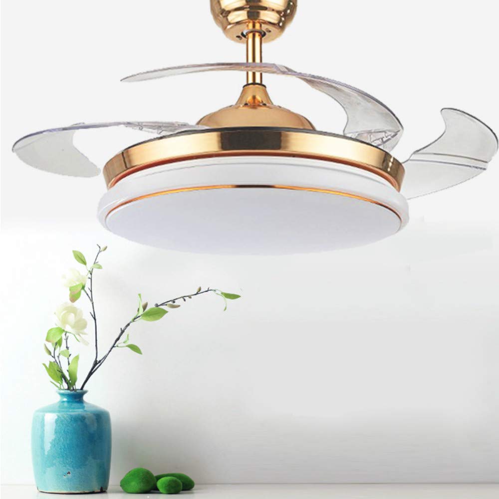 Lighting Groups 42" Invisible Ceiling Fan Chandelier with Remote Control 3 Changed Light and 6 Fan Speed Retractable Ceiling Fan for Indoor Living Room Bedroom Reversible Cool Ceiling Fan (Rose Gold)