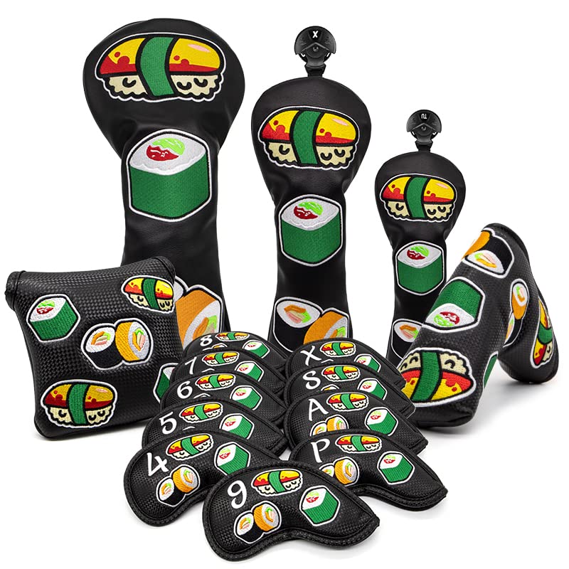 Sushi Golf Club Head Covers 3 Wood Headcover Set+Mallet Putter Cover+Blade Putter Cover+Golf Iron Cover