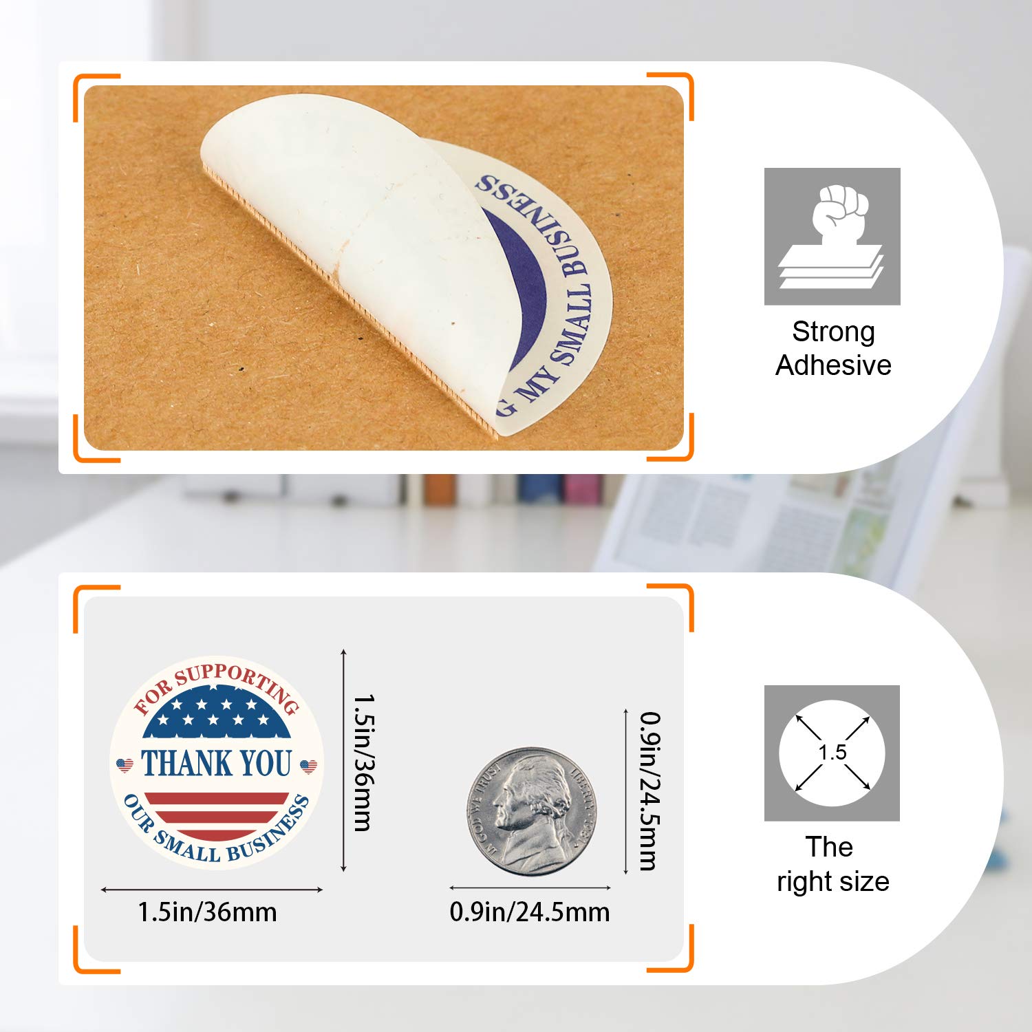 Methdic Thank You Stickers Roll USA Flag Thank You for Supporting Our Small Business Sticker 1.5" 500pcs (B)