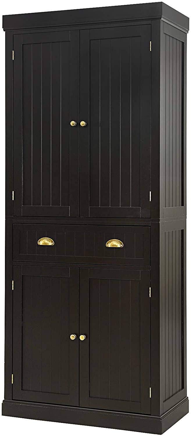 Nightcore, 1 Kitchen, 6ft Cupboard w/ 4 Adjustable Shelves, 2 Wood Pantries, Drawer, Utility Storage Cabinet for Hallway, Living Room, Bathroom, Espresso