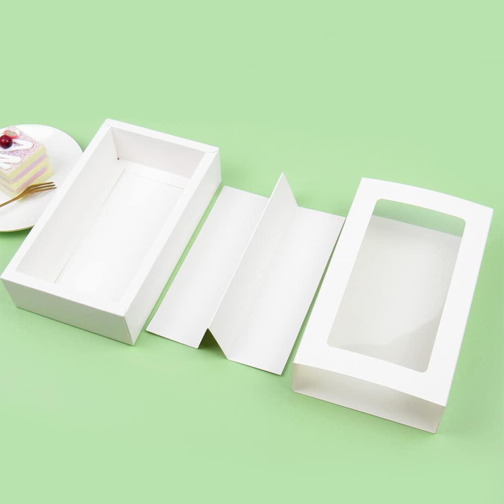 KINGREE 20 PCS Macaron Cake Boxes with Clear Display Window Macarons Container or Packaging Box Kit for Chocolate Mini Cupcakes Cookies or Muffins(Double Row-White)