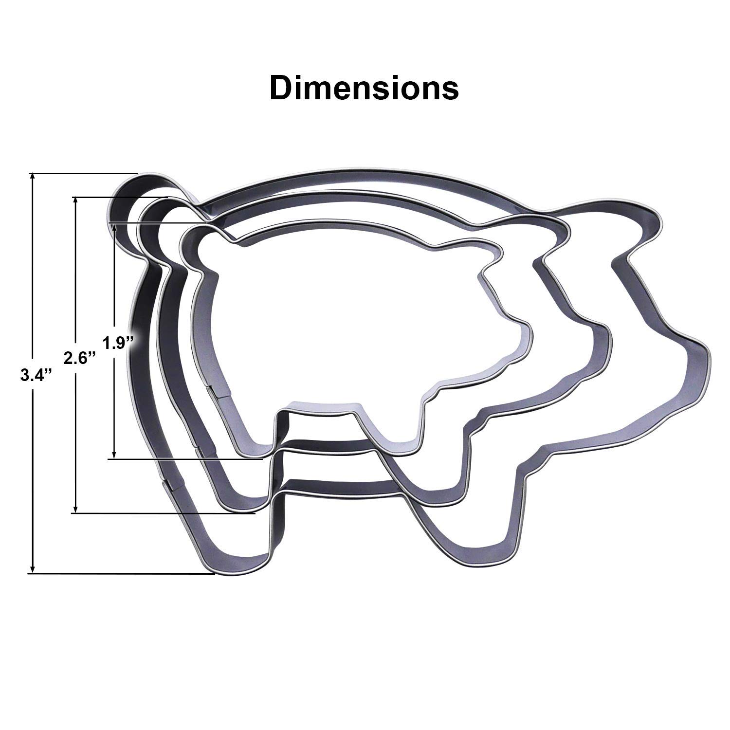 Pig Farm Animal Cookie Cutter Set, Large 3-Piece Set, Premium Food Grade Stainless Steel, Dishwasher Safe