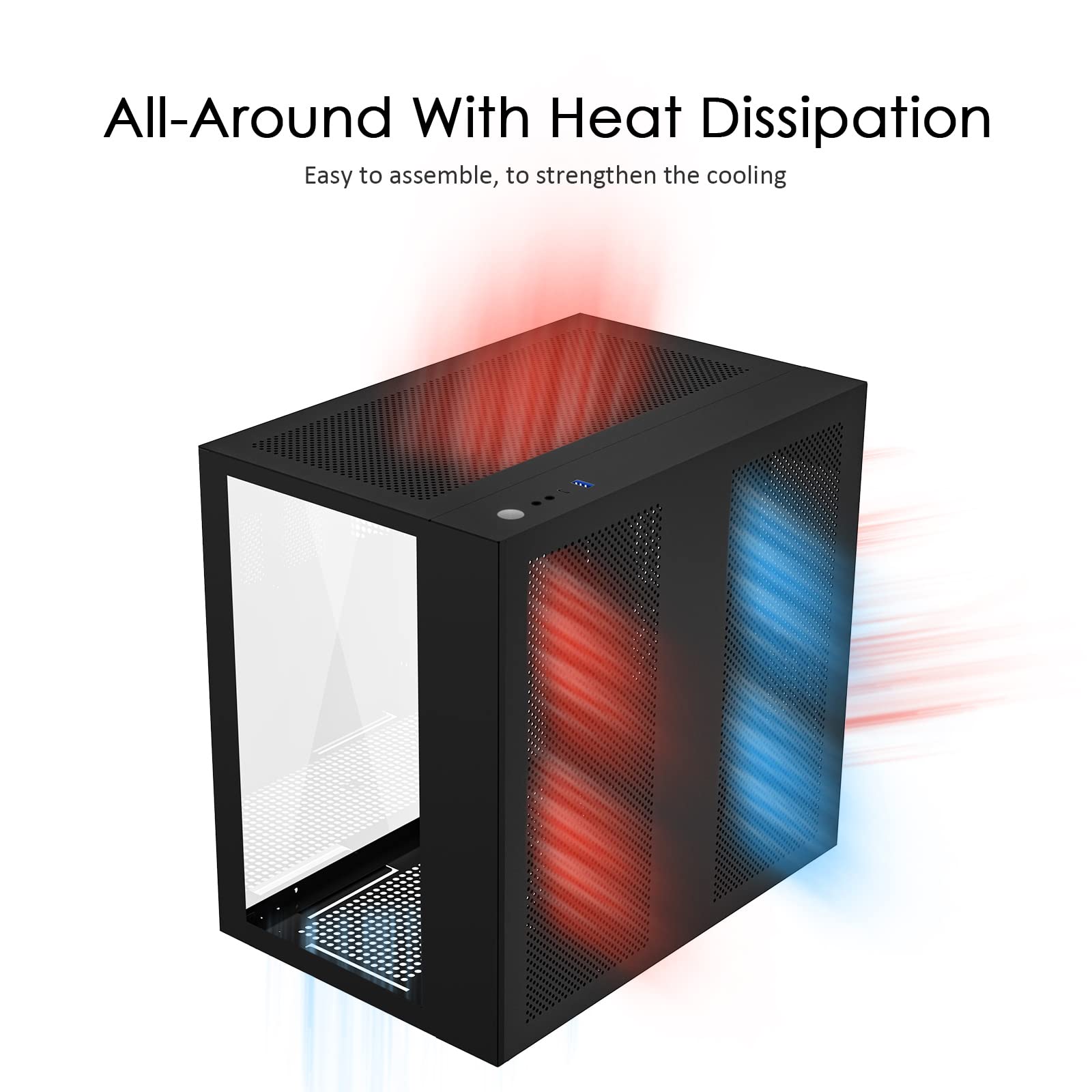 SZD S580 ATX Mid-Tower PC Case, Desktop Gaming Computer Chasssis, Front I/O USB Type-C Port, Dual Tempered Glass Panels, High-Airflow Perforated Top Panel, Fan not Included(Black)