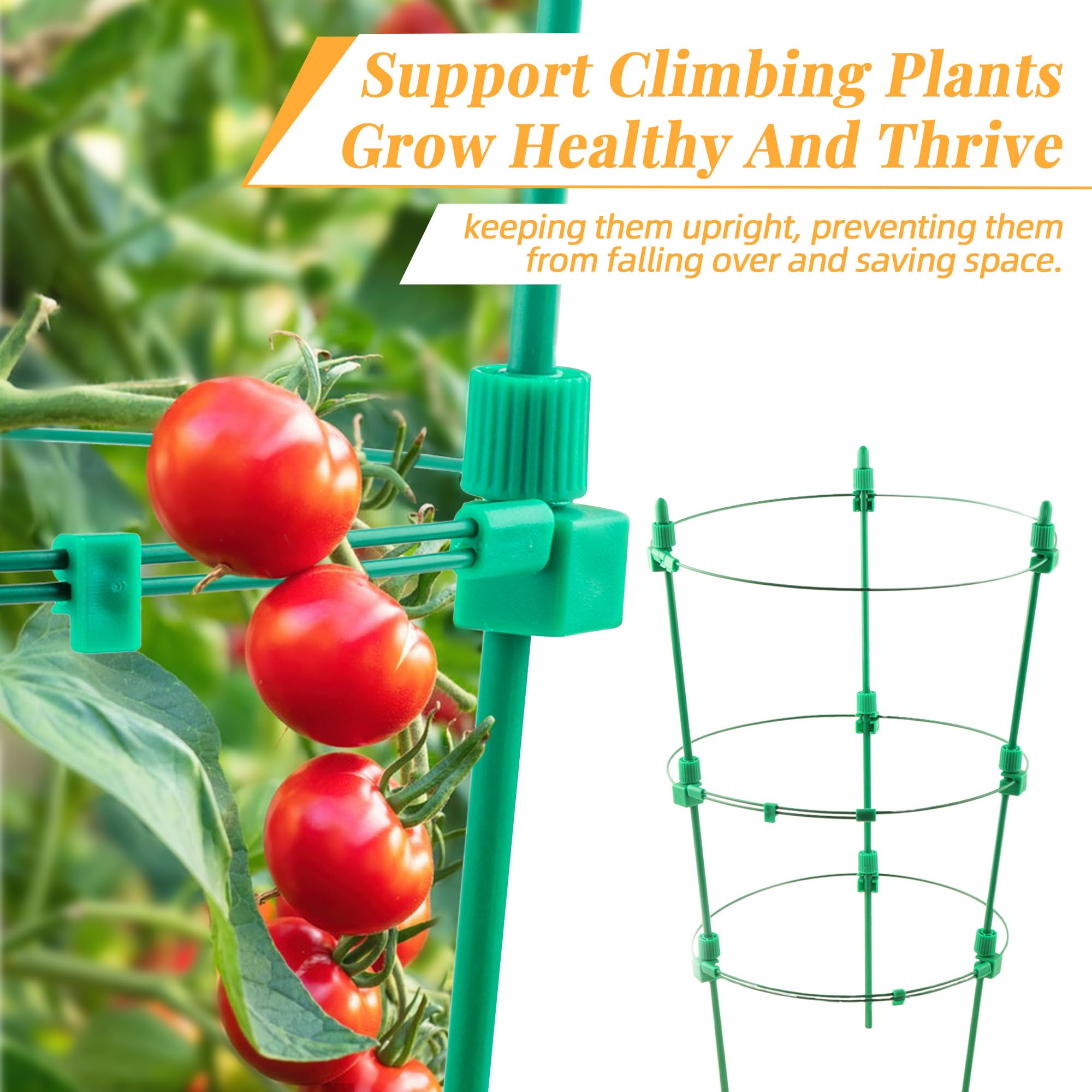 Tomato Cage Plant Support Cage for Garden 4 PACK, 18 Inch Tomato Trellis Garden Cages with 3 Adjustable Rings, Tomato Plant Stakes for Climbing Plants, Flowers, Fruit, Vegetables