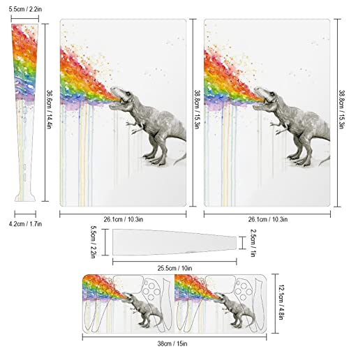 T-Rex Dinosaur Rainbow Puke Art Full Protective Skin Cover Design Wrap Decal Sticker Compatible with PS5 Digital Edition Console and Controller