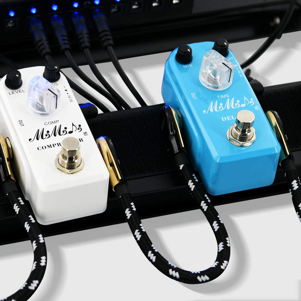 MIMIDI Flat Guitar Pedal Cable, 6 Inch Tweed Low Profile Guitar Patch Cables, TS 1/4 Inch Pancake Pedal Patch Cables Connectors PedalBoard Cable (6-Pack Flat Blackwhite)