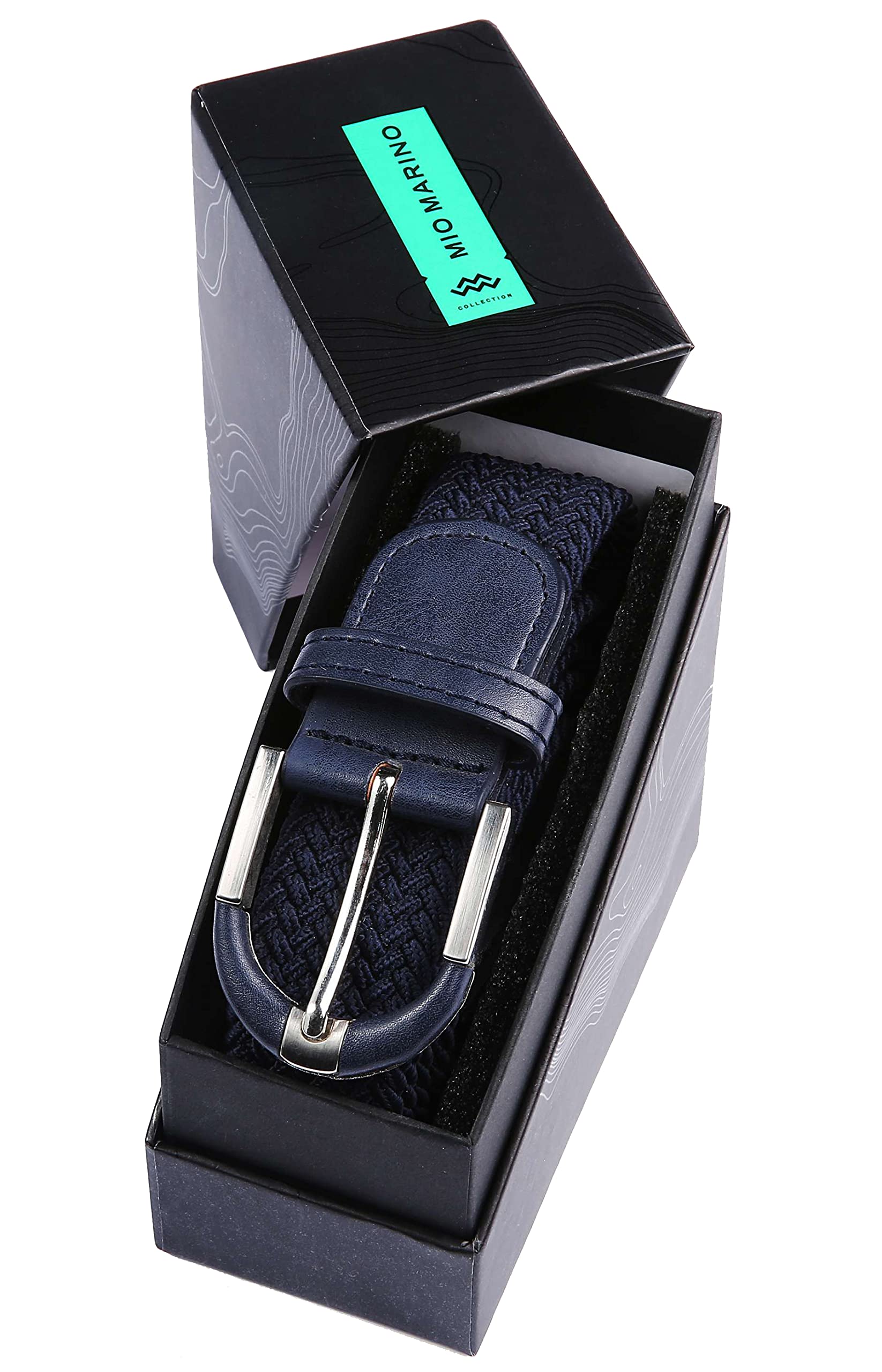 Marino Golf Belts for Men - Braided Woven Stretch Belts comes with a Gift Box - Navy - Small (32-36")