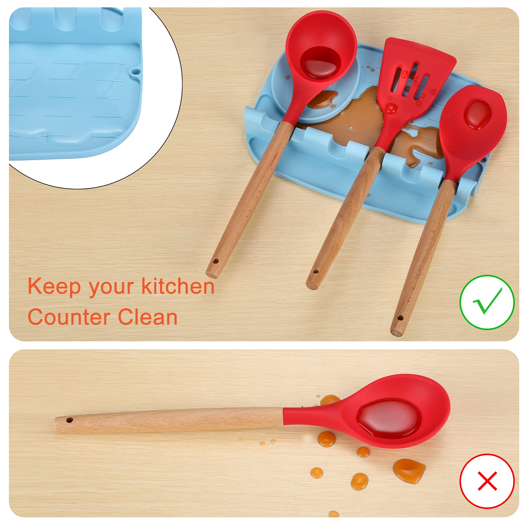 Spoon Rest: Silicone Spoon Rest for Kitchen Counter - Utensil Rest with Drip Pad, Heat-Resistant, BPA-Free Spoon Rest & Spoon Holder for Stove Top (Blue)