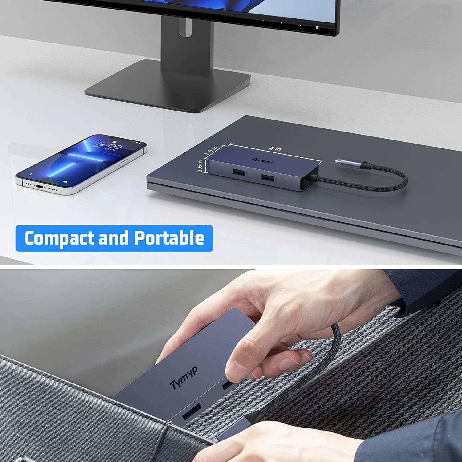 Tymyp USB C Hub, 6 in 1 USB C Adapter (USB2. 0 * 2+HDMI+VGA+SD/TF) Typ C USB Konvertierungs Hub. Kompatibel mit Laptop/MacBook Pro/Air Pad Pro Adapter Surface Pro 8