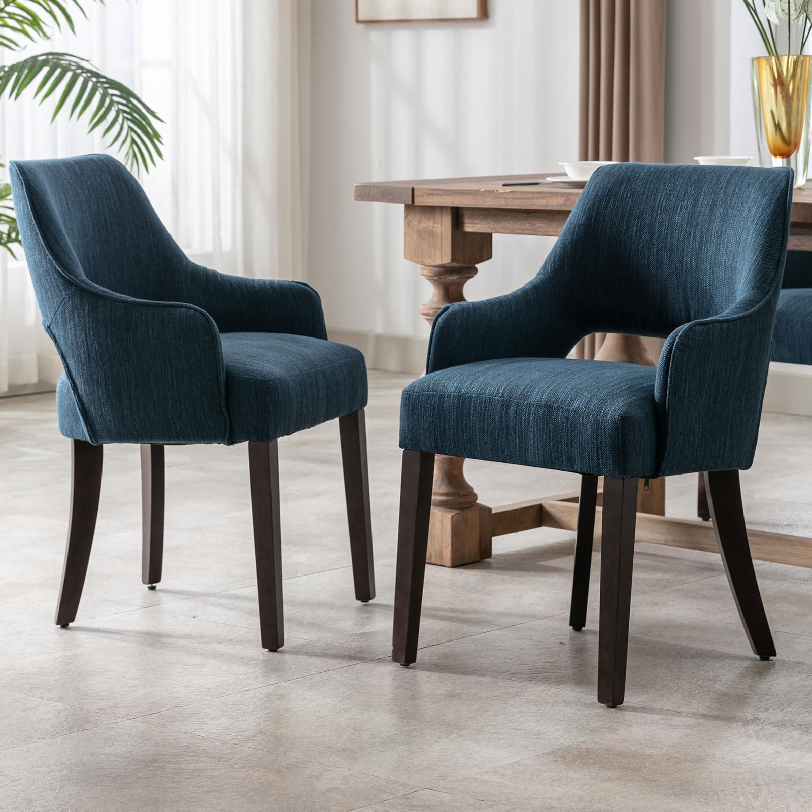 Kmax Fabric Dining Chairs Set of 4 Upholstered Side Chairs Farmhouse Accent Chairs with Open Back Wood Legs for Dining Room Guest Room Restaurant, Cream