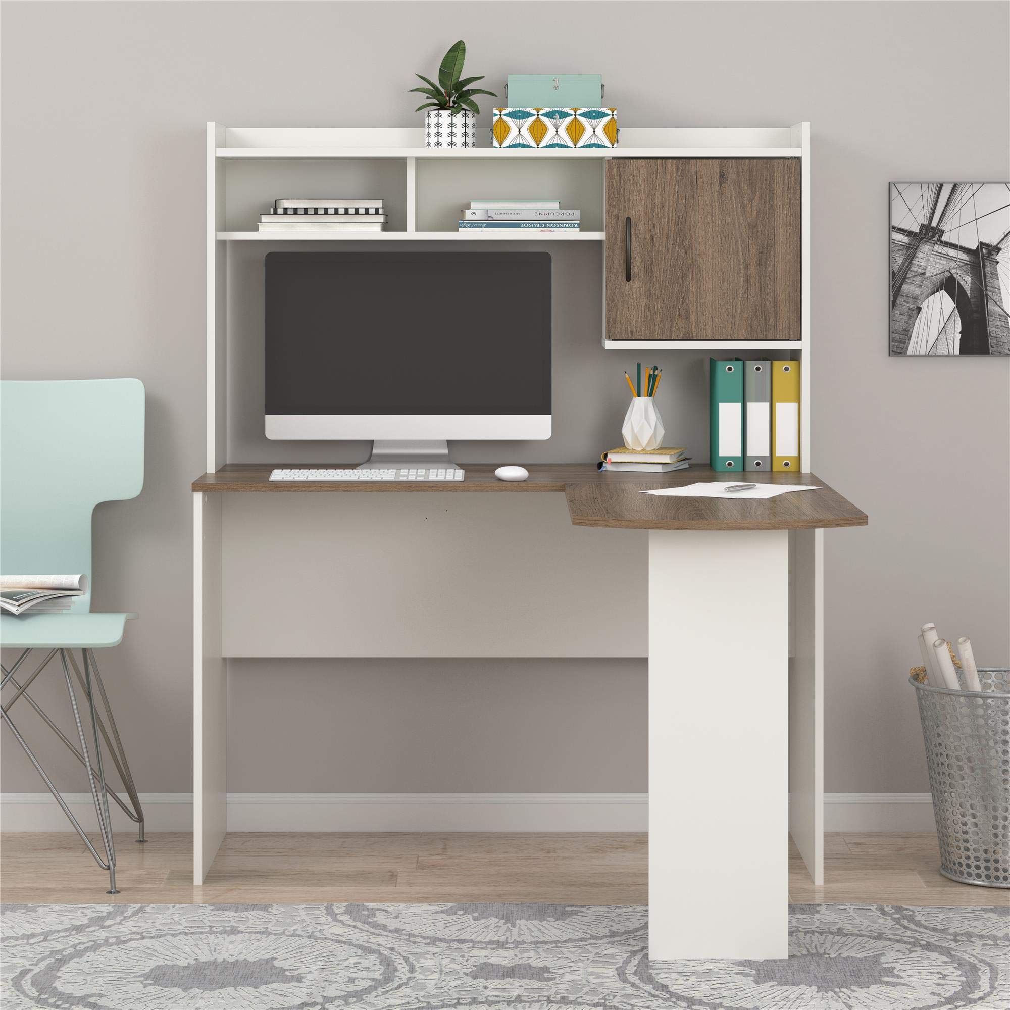 Mainstays' L-Shaped Desk with Hutch, Multiple Colors (L-Shaped Desk with Hutch, White/White)
