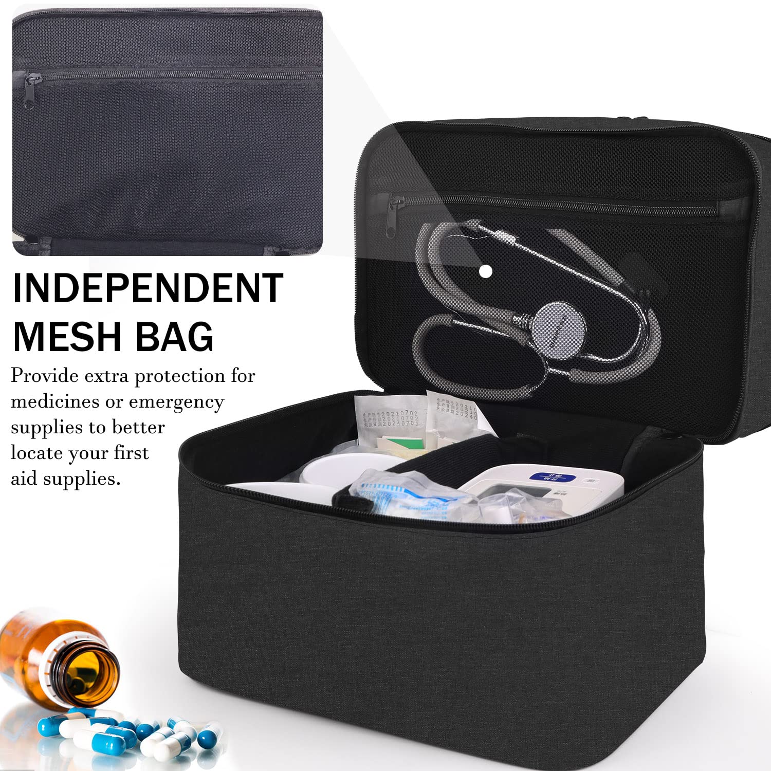 TUSIASC Pill Bottle Organizer Medicine Bag Medication Storage Organization Medicine Travel Carrying Case Home Health Aid Bag with Shoulder Strap (Bag Only)
