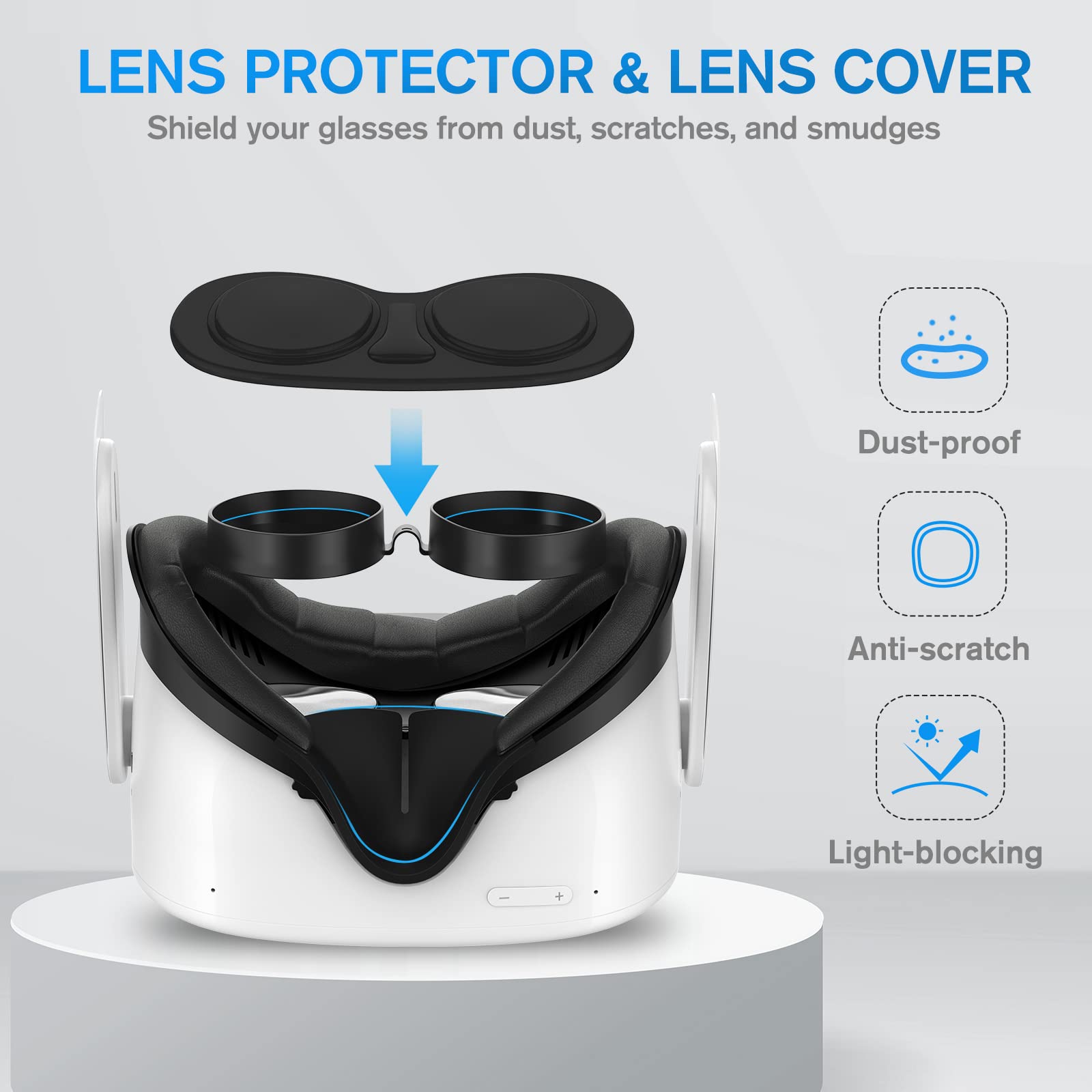 SUPERUS Facial Interface for Oculus/Meta Quest 2 with 2 Customized Face Cushion Foam Pad Replacements, Anti-Light Nose Pad, Lens Protector, and Glasses Spacer Comfort 7-in-1 Accessories Kit (Black)