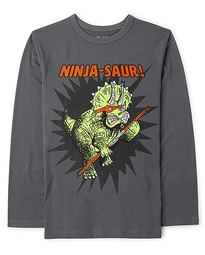 The Childrens Place Boys' Dino Long Sleeve Graphic T-Shirts, Ninjasaur, Small (5/6)