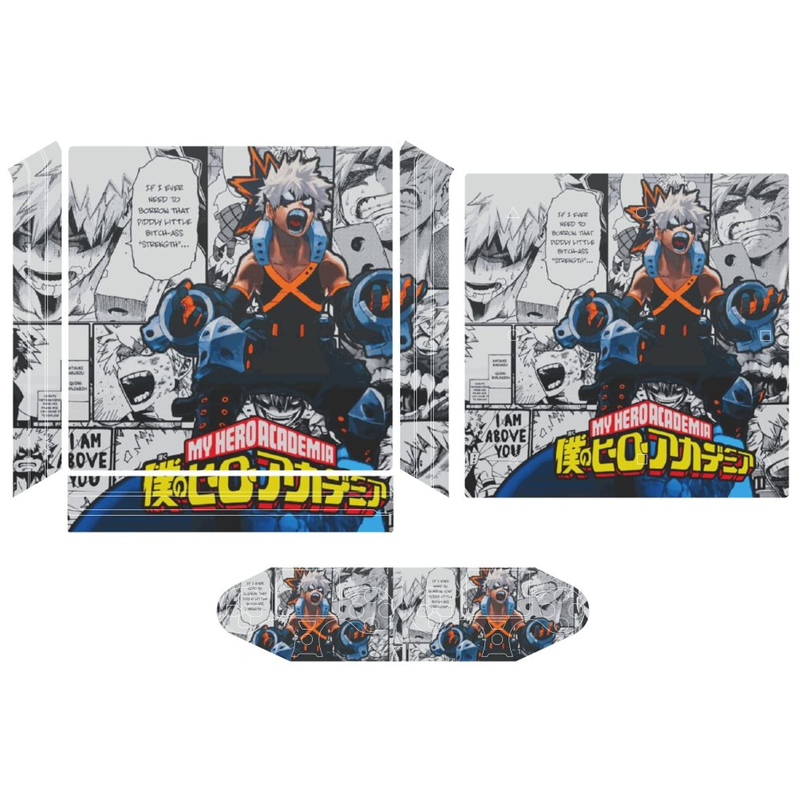 OUFGBCX Anime Boy Katsuki Bakugou PS4 Pro Controller and Console Skin Sticker Protective Cover Wireless/Wired Gamepad Controller Full Body Skin Body Vinyl Sticker Decal Cover Skin