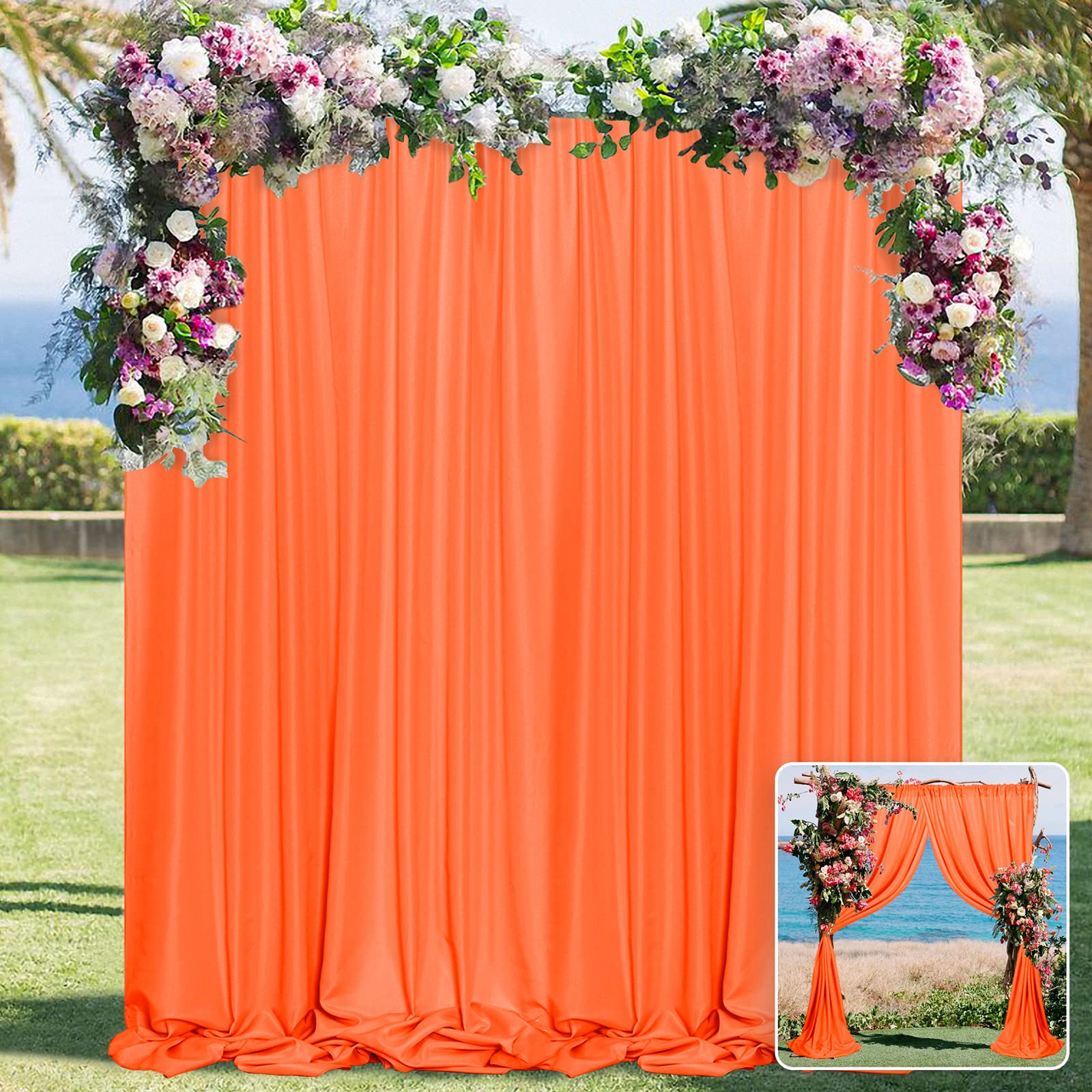 MYSKY HOME 10ft x 10ft Curtains Orange Backdrop Curtains for Parties Wedding Curtains Stage Curtains Rod Pocket Panel Light Filtering Sliding Drapes Backdrop for Baby Showers, 5ft x 10ft, 2 Panels