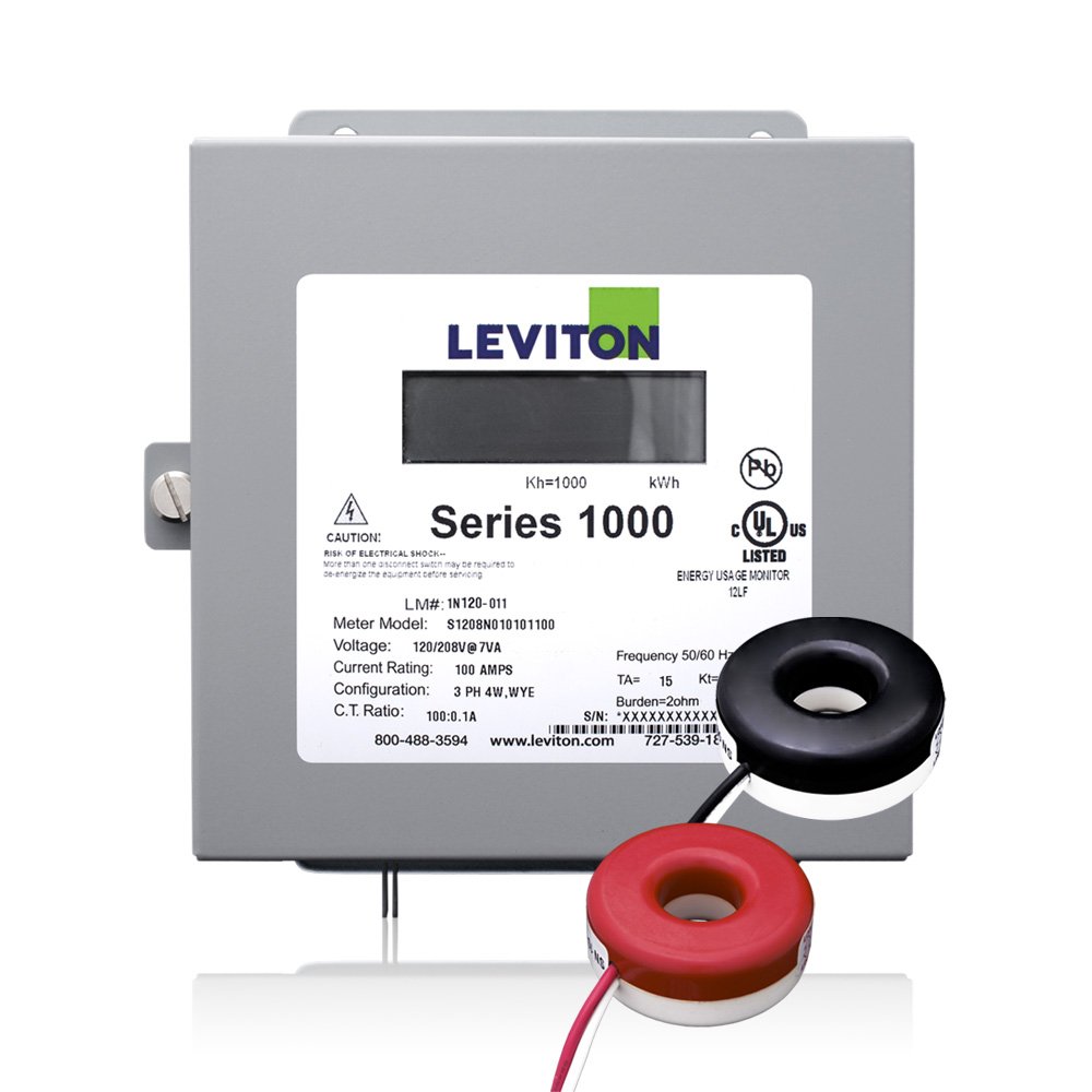 Leviton 1K240-1SW Series 1000 120/240V 100A 1P3W Indoor Kit with 2 Solid Core CTs, Image
