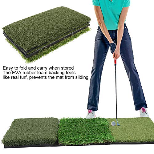 Portable Golf Batting Mat 3‑Turf Lawn Hitting Pad Training Equipment Practice Supplies Foldable Grass Mat for Driving and Putting Golf Training