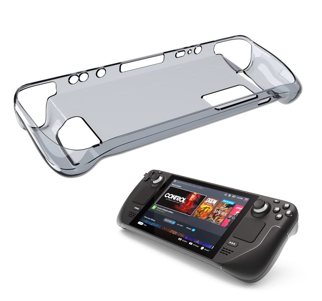 Soft TPU Shell Case Case Cover Full Protection Shock-Absorption Anti-Scratch for Steam Deck Game Console (Transparency Black)