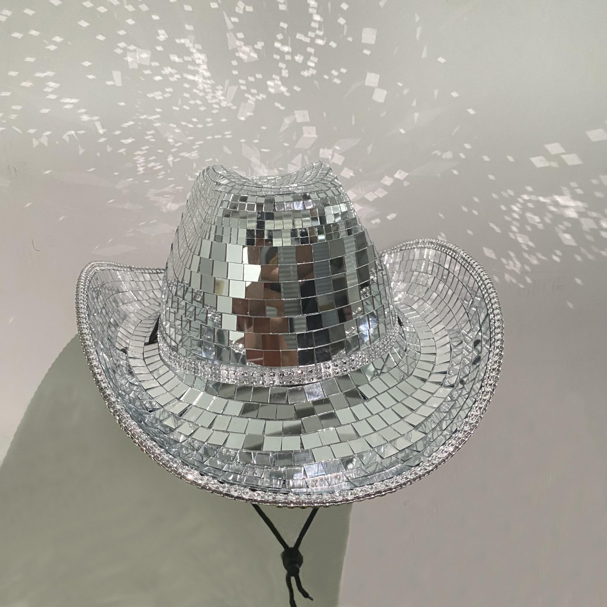 uevzyal Disco Ball Cowboy Hat Silver Sparkly Mirror for Women Men Cowgirl Cap