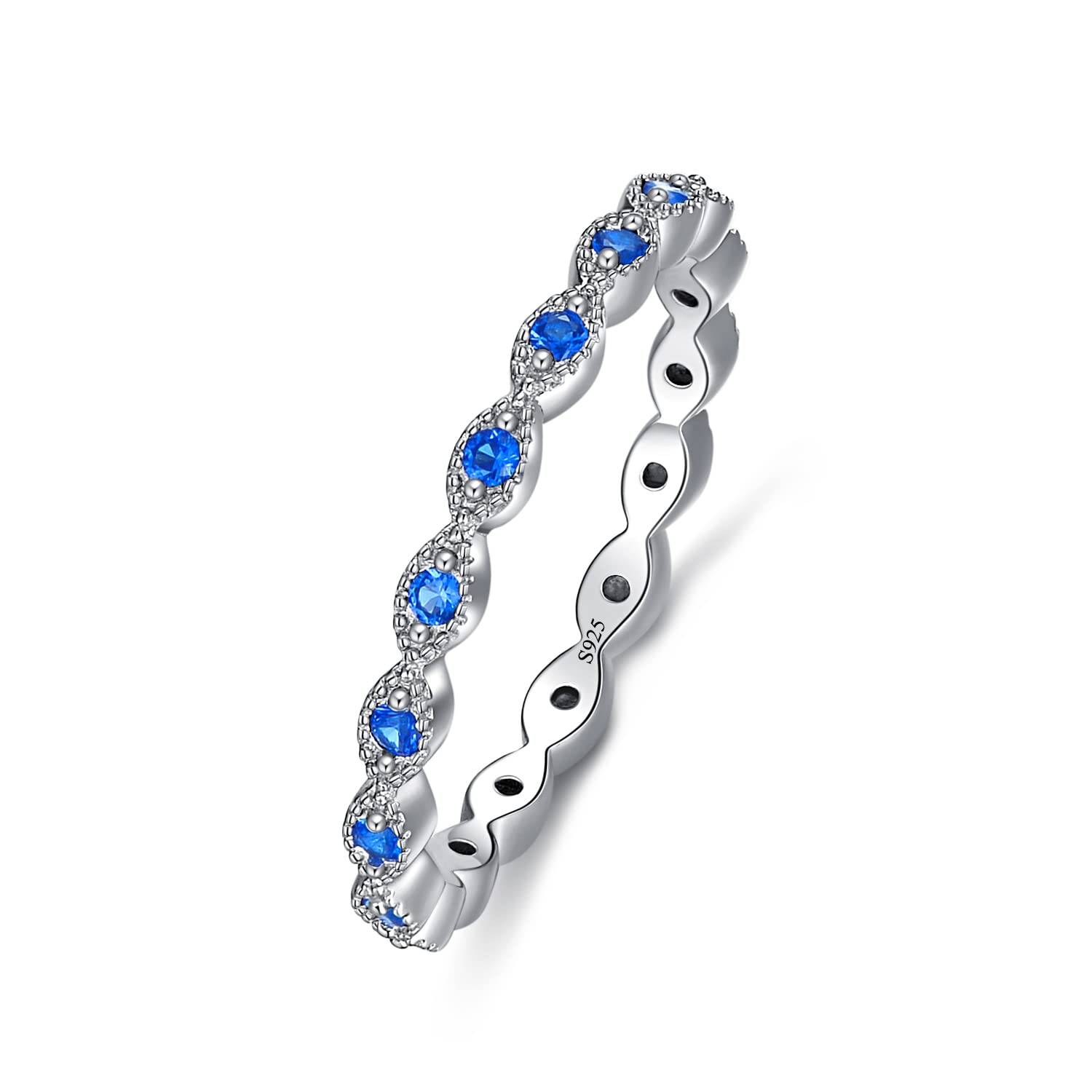 LONAGO 925 Sterling Silver Evil Eye Ring with 5A Cubic Zirconia Good Luck Stacking Ring for Women (Size 5)